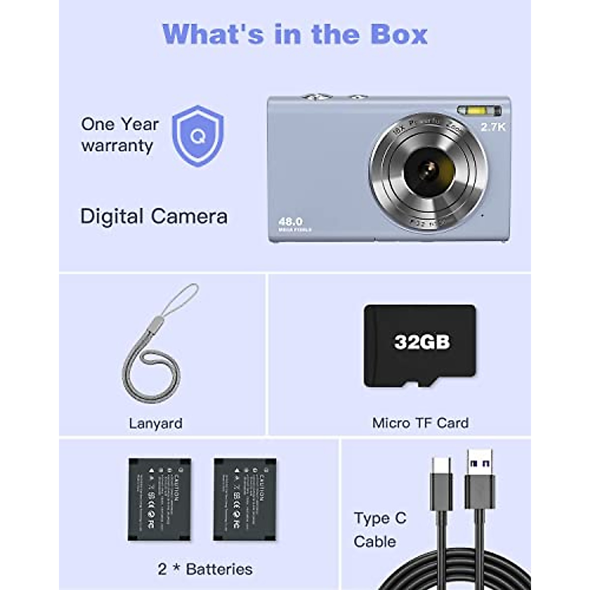 Digital Cameras for Photography Digital Camera Autofocus, 2.7K 48MP Teenager Camera with 2.8" Large Screen, 16X Zoom and 32GB Card, Compact Camera Take Macro Photos, Stylish Portable Camera for Teens