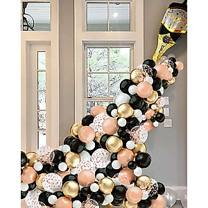 Champagne Balloon Garland Arch Kit, Gold Black Rose Gold and White Balloons Garland Kit Birthday Party Decorations for Women Men