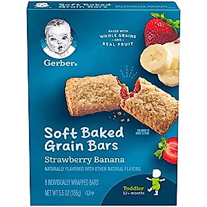 Gerber Snacks for Toddler Soft Baked Grain Bars, Strawberry Banana, 5.5 Ounce