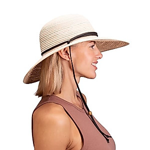 Sloggers Women's Wide Brim Braided Sun Hat with Wind Lanyard - UPF 50+ Maximum Sun Protection Stone