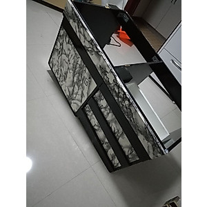 Self Adhesive Black White Gloss Marble Vinyl Shelf Liner Wall Paper for Kitchen Countertop Cabinets Backsplash Wall Crafts Projects (24 by 117 Inches)