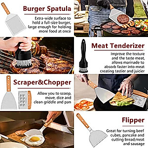 21Pcs Griddle Accessories Kit, Leonyo BBQ Flat Top Grill Accessories, Outdoor Camping Stainless Steel Metal Spatula Tools Set with 12" Melting Dome, Bacon Press, Burger Patty Maker, Meat Tenderizer