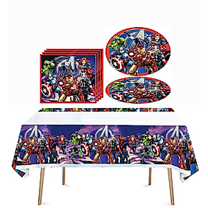 SUTRADHAR 41pcs Superhero Party Supplies,1Tablecover, 20Napkins,20Plates, Superhero Birthday Party Decorations,41Pcs/Set