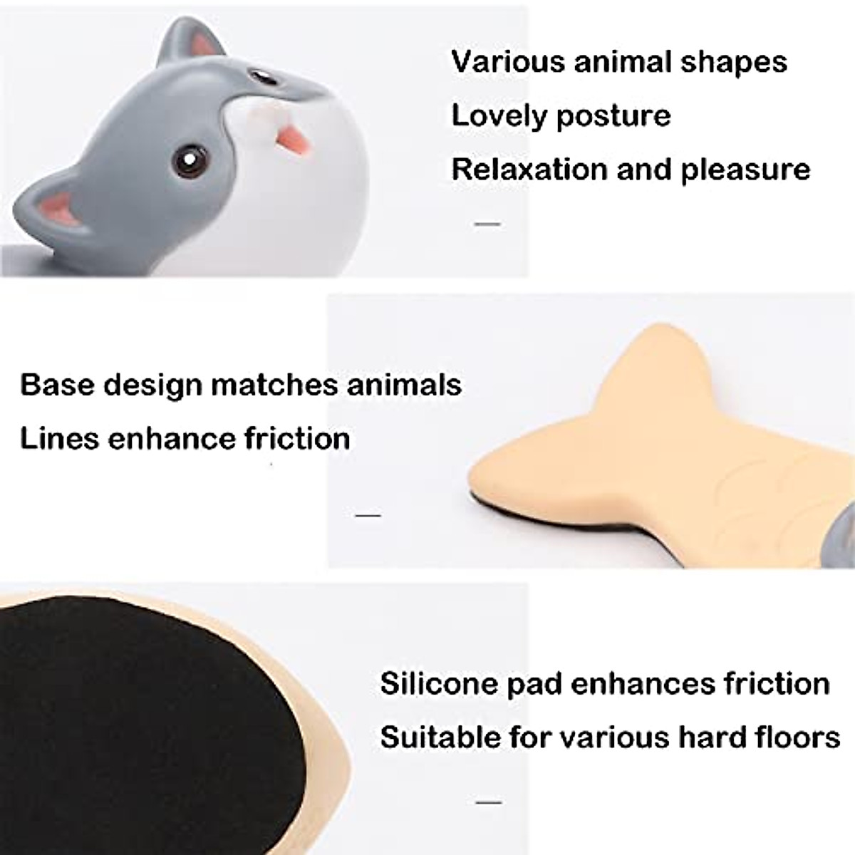 WONIU 2pcs Door Stoppers, 2 Inches Kitty Puppy Small Door Stopper, Cute Cat Dog Animal Door Stops with Strong Friction Silicone Pad, Doorstop Door Wedge for Classroom Office Home, Plastic