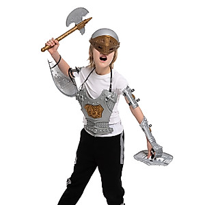 JOYIN Silver Knight in Shining Armor Medieval Pretend Role Play Plastic Toy Halloween Costume Set with Accessories, Kingdom Cosplay with Weapons for Halloween Dress Up Party Decoration