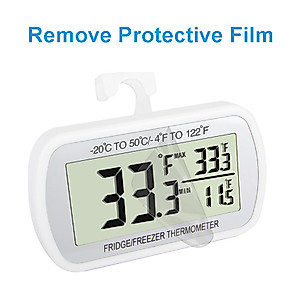 Waterproof Refrigerator Fridge Thermometer, Digital Freezer Room Thermometer , Max/Min Record Function Large LCD Screen and Magnetic Back for Kitchen, Home, Restaurants (2 Pack)