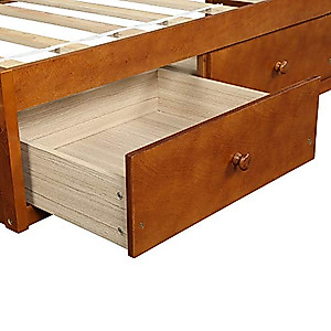 Twin Size Bed with 3 Storage Drawers, Solid Wooden Twin Platform Bed with Support Slats, Twin Bed Frame for Kids Teens, No Box Spring Needed (Twin, Oak)