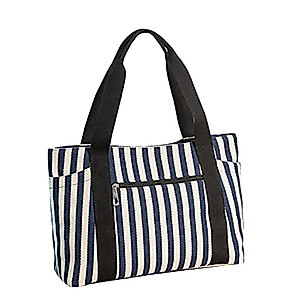 TENDYCOCO Capacity Canvas Handbag Tote Large Women Mommy Shoulder Striped Bag for Navy