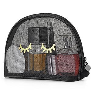 Cosmetics Bag, See Through Makeup Bag/Organizer, Stylish Eyelashes, 9x6 pouch, Mesh Travel Accessories Organizer by Charmonic (Black)
