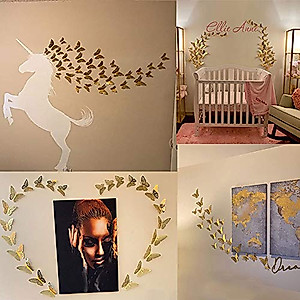 3D Butterfly Wall Stickers, 48PCS Gold Butterfly Wall Decals Decorations Stickers with 4 Patterns Butterflies Gold Party Decoration for Home Nursery Classroom Kids Bedroom Decor