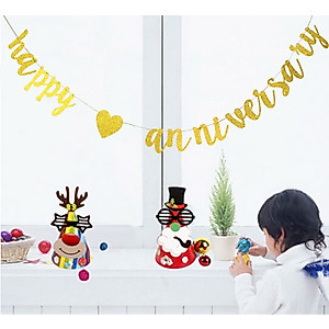 Happy Anniversary Glitter Banner, Bridal Shower, Engagement, Bachelorette,Wedding Announcement Party Photo Props(Gold)