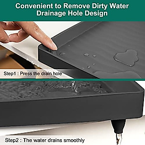 TPAPFRLY Under Sink Mat, 31'' x 22'' Thick and Firm Silicone Under Sink Liner Drip Tray with Drain Hole, Kitchen Bathroom Cabinet Mat and Protector for Drips Leaks Spills Tray