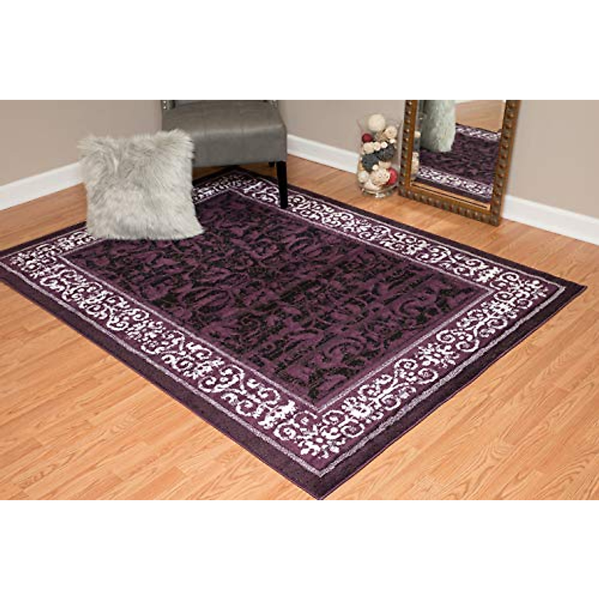 United Weavers Dallas Baroness Area Floor Rug - Plum, 5x8, Modern Indoor Area Rug with Bordered Pattern, Jute Backing