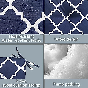 LVTXIII Outdoor Seat/Back Chair Cushion Patio Tufted High Back Cushion, Seasonal Replacement Rocking Chair Cushion with Ties (22” W x 20D”, Set of 2, Geomentry Navy)