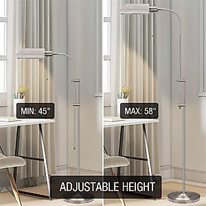 Kira Home Prescott 58" Adjustable Standing Pharmacy Floor Lamp, Brushed Pewter Finish, Includes 6W LED Bulb (60W eq.) Energy Efficient, Eco-Friendly