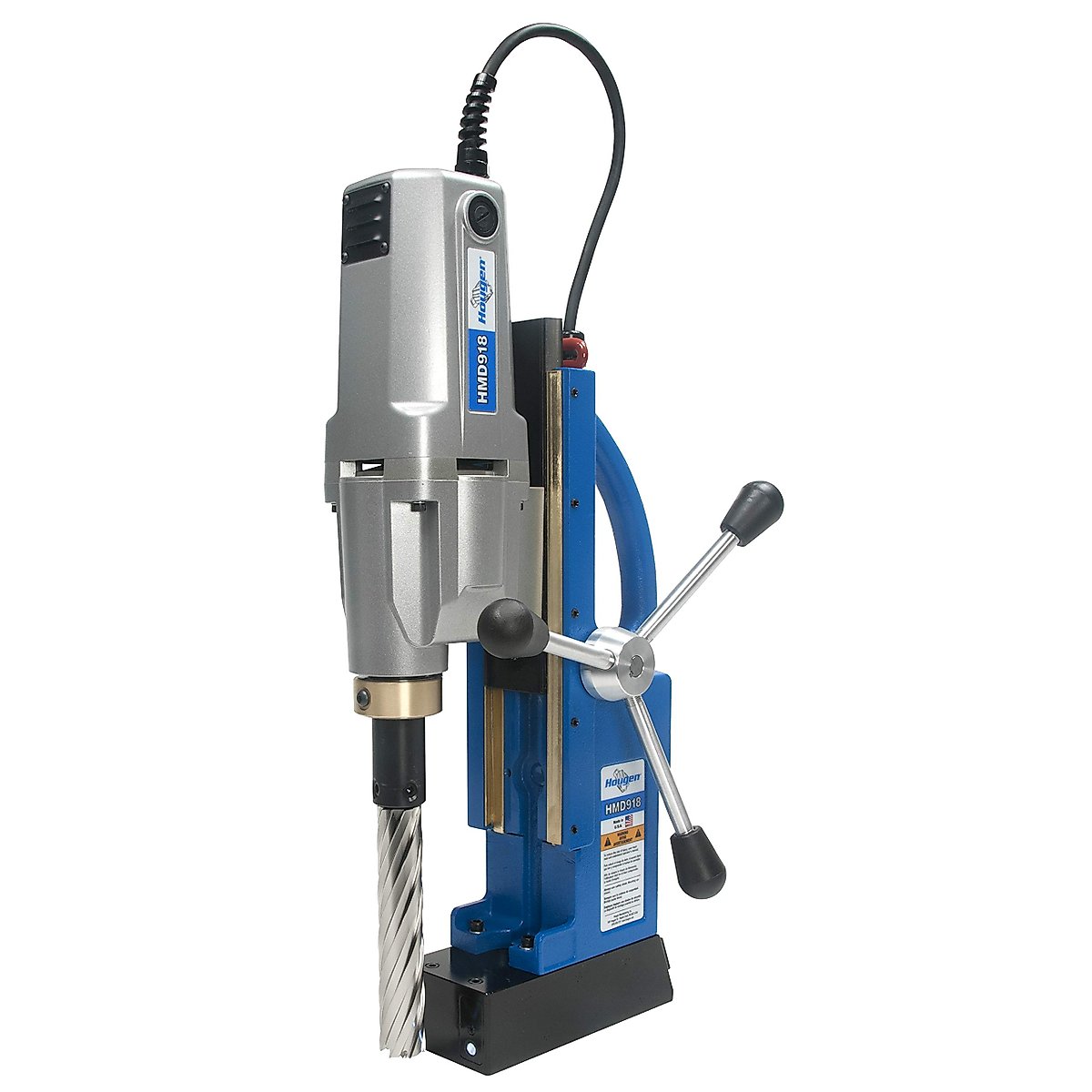Hougen HMD918 Two Speed Magnetic Drill 6" Depth with Pressurized Coolant System - 115V Drill Holes Up to 6" Deep, Multiple Stacked Plates or Extend Your Hole Reach Capability