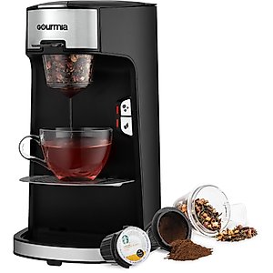 Gourmia GCM3600 3 in 1 Coffee & Tea Maker -K-Cup Pod, Loose Leaf Tea & Ground Coffee Compatible -Single Serve Machine -Automatic -Removable Filters & Adapters -16 oz Water Reservoir -1300W -Black