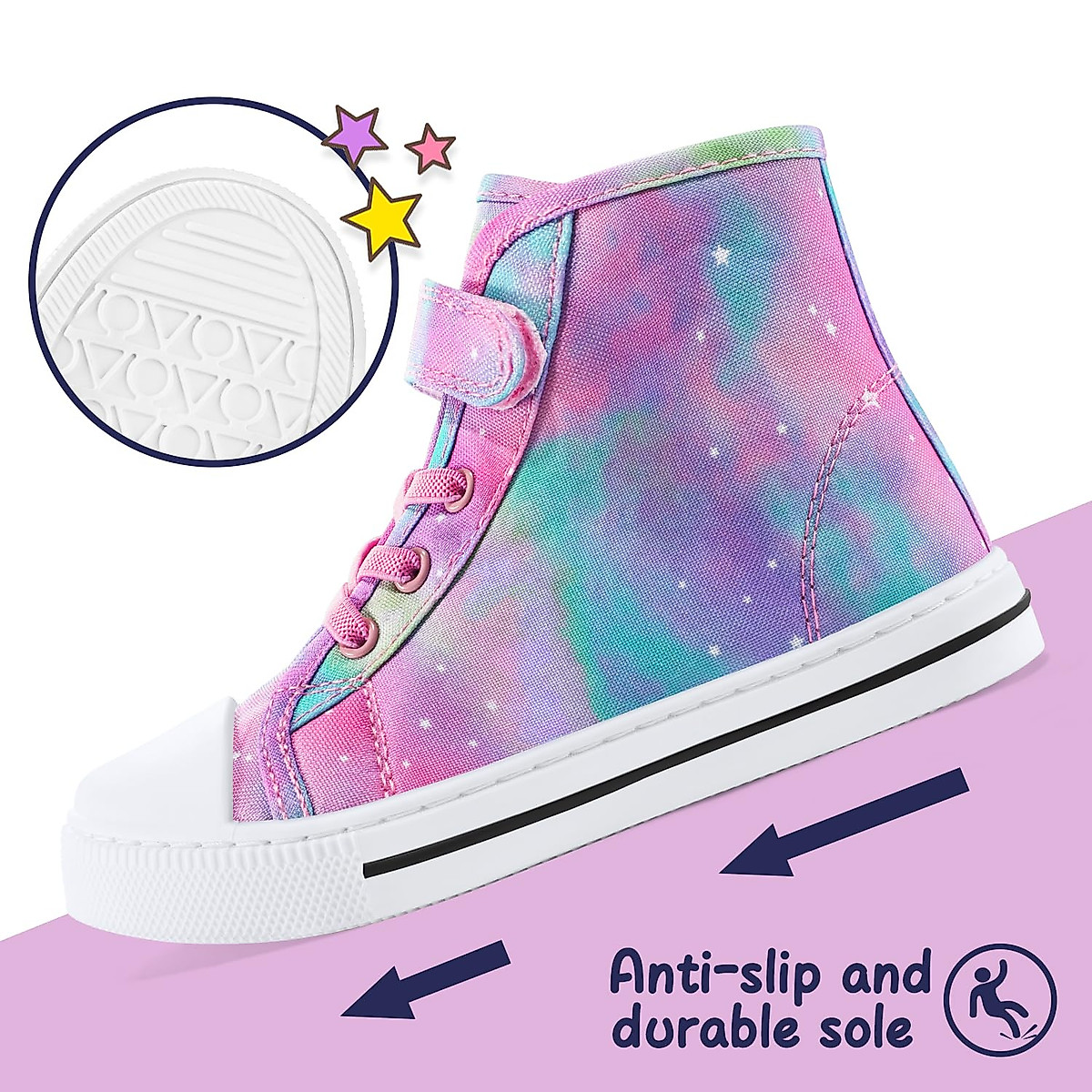 K KomForme Toddler Sneakers Girls Canvas High Top Walking Shoes with Hook and Loops Colorful