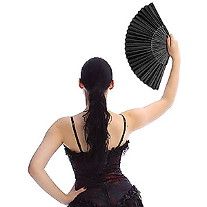 BlingKingdom Black Folding Hand Classic Style Fan Silk Fabric Bamboo Ribs Hand Held Chines/Spanish Foldable Fan for Wedding, Party Favor, Performance, Dance, Home Decorations, Festival, Gift