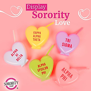 Sorority Shop Delta Gamma Tumbler with Straw - Candy Heart Shaped 16 Oz Tumbler with Lid and Silicone Straw, Reusable Plastic Cup with Screen Printed Sorority Name for any Cold Drink