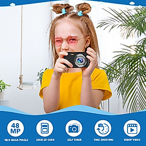 Digital Camera, Mini Kids Camera Autofocus FHD 1080P 48MP 16X Zoom LCD Screen with 32GB TF Card 2 Batteries & Charger Compact Portable Camera for Teen