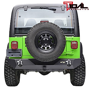 EAG Rear Bumper With 2" Hitch Receiver & 2 D-ring Black Textured Off Road for 87-06 Jeep Wrangler TJ YJ