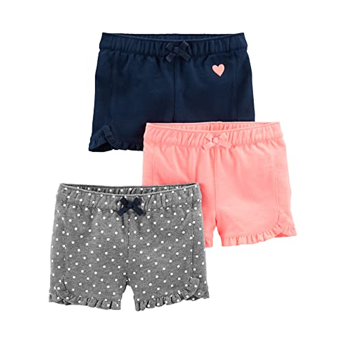 Simple Joys by Carter's Girls' 3-Pack Knit Shorts, Pink/Grey/Navy, 3T