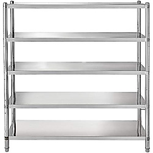 VEVOR Stainless Steel Shelving 48x18.5 Inch 5 Tier Adjustable Shelf Storage Unit Stainless Steel Heavy Duty Shelving for Kitchen Commercial Office Garage Storage 330lb Per Shelf