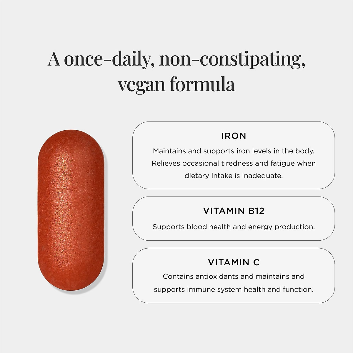 JSHealth Vitamins Iron+ Supplement for Energy Support - Iron Deficiency Pills with Vitamin C and Vitamin B12 - No Nausea or Constipation - (30 Tablets)