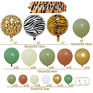 156pcs Jungle Safari Balloon Garland Arch Kit-Sage Green White Balloon with Tropical Animal Decoration for Boy Baby Shower, Wild One Birthday, Woodland Zoo Pals Party Supplies