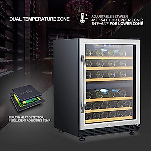 Lanbo 44 Bottle Built-in Dual Zone Compressor Wine Cooler, 24 Inch Wide