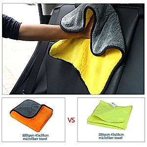 AutoCare 920GSM Super Thick Microfiber Car Cleaning Cloth Detailing Towel 15'' x 17.7'' (Yellow/Gray-3PCS)