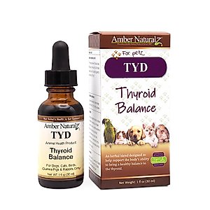 Amber NaturalZ TYD Thyroid Balance Herbal Supplement for Dogs, Cats, Birds, Guinea Pigs, and Rabbits | Herbal Pet Supplement for Thyroid Health | 1 Fluid Ounce Glass Bottle | Manufactured in The USA