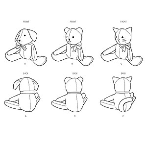 Simplicity 8716 Animals Stuffed Bear, Cat, and Dog Sewing Patterns by Elaine Heigl Designs, One Size Only