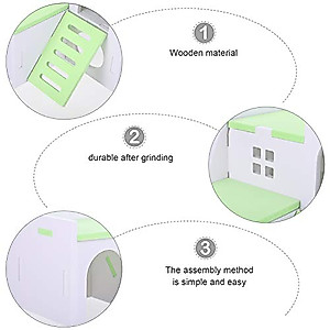 TEHAUX Wooden Hamster House- Double Layers Small Pet Playground with Slide, Hamster Hideout Hut Play Toys for Dwarf Hamster, Mouse, Rat and Other Small Animals (Green)