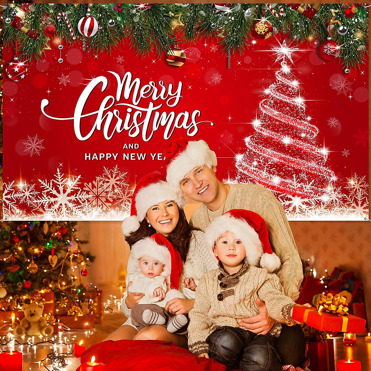 Christmas Backdrop Merry Christmas Party Decoration Christmas Photo Banner Signs Xmas Photography Background Photo Props for Winter New Year Xmas Eve Family Party Decoration Supplies (Tree)