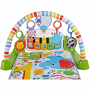 Fisher-Price Baby Playmat Deluxe Kick & Play Piano Gym & Maracas With Smart Stages Learning Content, 5 Linkable Toys & 2 Soft Rattles [Amazon Exclusive]