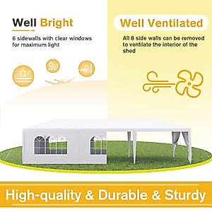 Devoko 10'x30' Outdoor Party Tent, Heavy Duty Canopy Event Wedding Tent for Parties Backyard Patio, White