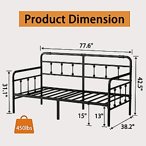 Yoshiely-Daybed-Twin-Platform-Bed-Frame with-Headboard - Classic Metal Steel Slat Support,No Box Spring Needed,Sofa Bed with Storage(Black)