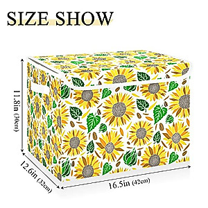 innewgogo Sunflower Storage Bins with Lids for Organizing Storage Baskets with Handles Oxford Cloth Storage Cube Box for Dog Toys