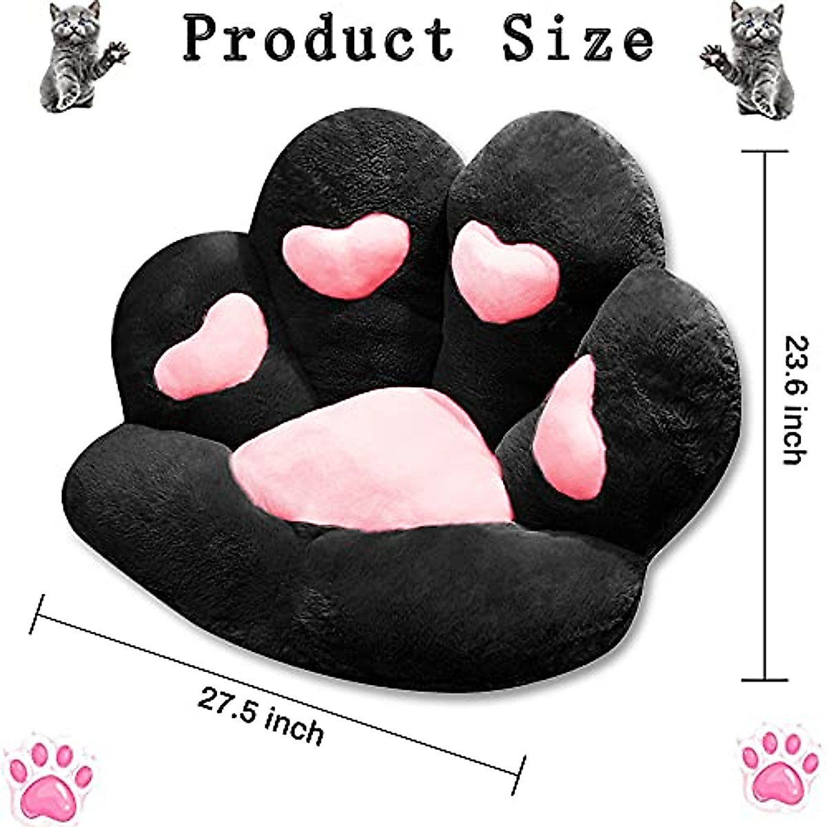 Deaboat Cat Paw Seat Cushion Chair Pads Cats Paw Shape Lazy Sofa Soft Chair Floor Cushions Cute Pillow Big Seat Pad Home Decor for Office Worker Kids Girlfriend Gift Cat Nest (Black, 27.6 * 23.6inch)