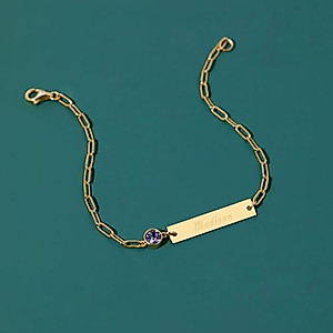 EVE'S ADDICTION Custom Engraved Gold Tone Birthstone Name Bar Bracelet - Birthstone Bracelet - Name Bracelet - Personalized Bracelet for Her - Gift for Mom - Gifts for Mom