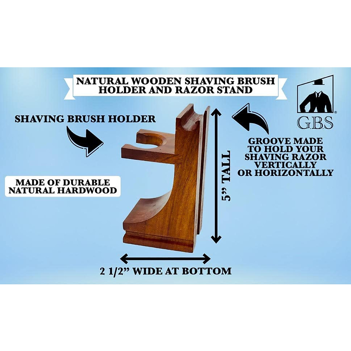 G.B.S Men's Wood Shaving Bowl and Shave Brush with Stand Set Christmas Gift for Men Stocking Stuffer Grooming Kit