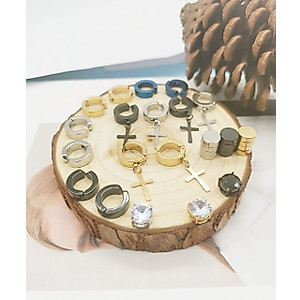 WAINIS 13 Pairs Stainless Steel Non Pierced Earrings for Men Women CZ Clip on Dangle Earrings Set