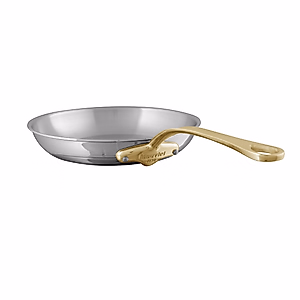 Mauviel M'Cook B 5-Ply Polished Stainless Steel Frying Pan With Brass Handle, 10.2-in, Made In France