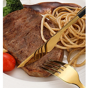 40-Piece Silverware Set with Steak Knives for 8, Food-Grade Stainless Steel Utensils Set Modern Spoons Forks Knives,Tableware Cutlery Set For Home Restaurant Hotel, Mirror Finish Black Handle