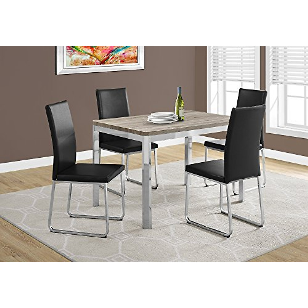 Monarch Specialties 1092 Chair, Set of 2, Side, Upholstered, Kitchen, Dining Room, Pu Leather Look, Metal, Chrome, Contemporary, Modern Chair-2Pcs, 17" L x 19.75" W x 38" H, Grey|Black