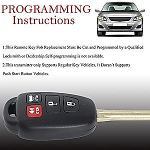 Key Fob Remote Replacement Fits for Toyota Corolla 2014 2015 2016 2017 2018 2019/Camry 2014-2017/Tacoma 2016-2018 HYQ12BDM Keyless Entry Remote Control HYQ12BEL 89070-02880 H Chip(Pack of 1)