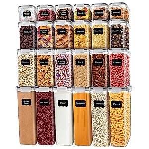 HOSHANHO 24 Pack Airtight Food Storage Containers Set for Kitchen Pantry Organization and Storage, BPA-Free Plastic Dry Food Storage Containers with Lids Ideal for Cereal, Pasta and Oats