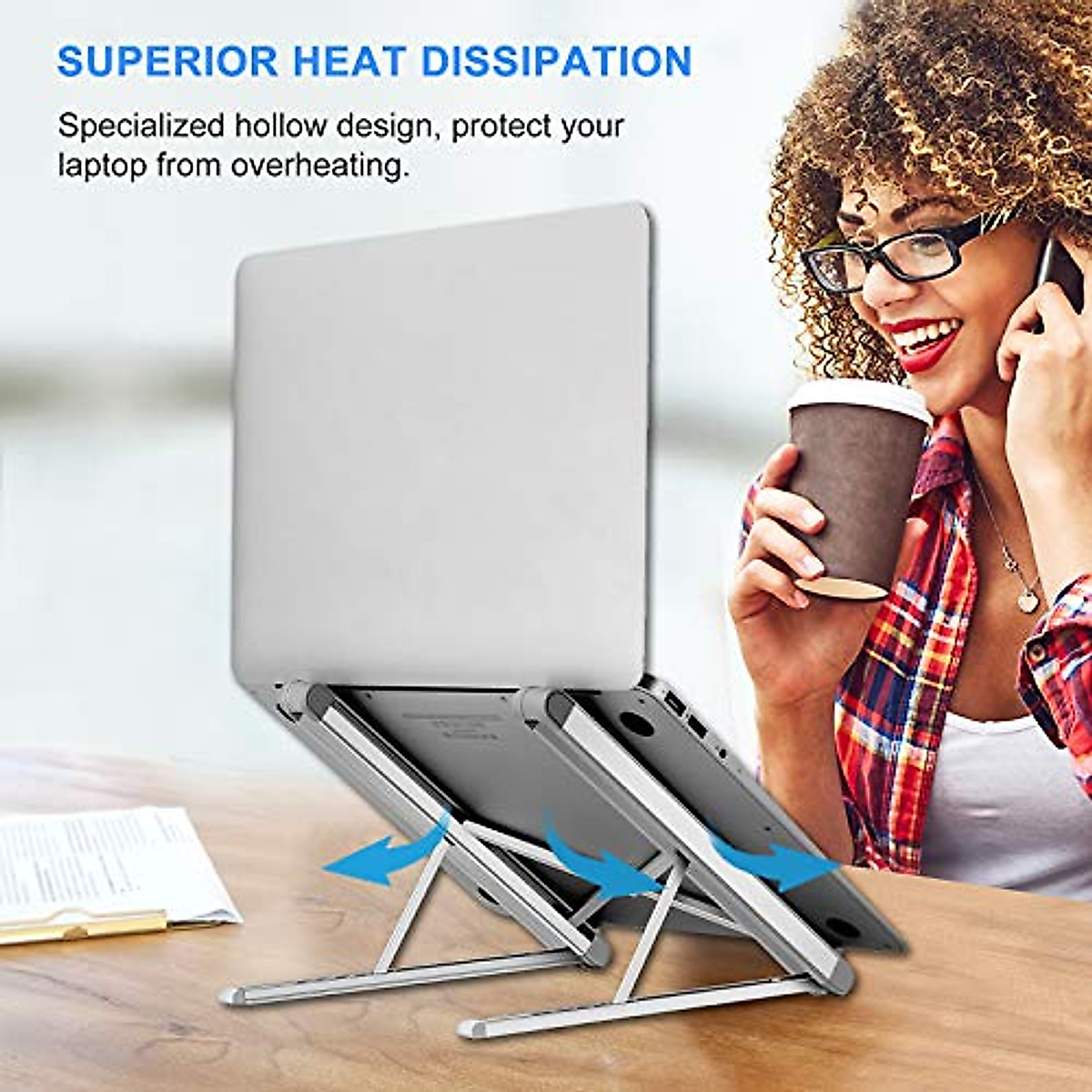 Jubor Portable Laptop Stand: 6 Adj. Heights, Aluminum